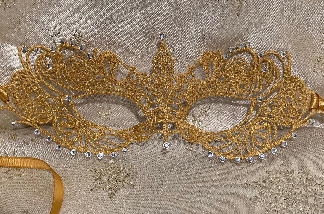 Gold Masquerade Mask Diamante Gold Satin Ties Halloween Party Weddings ...