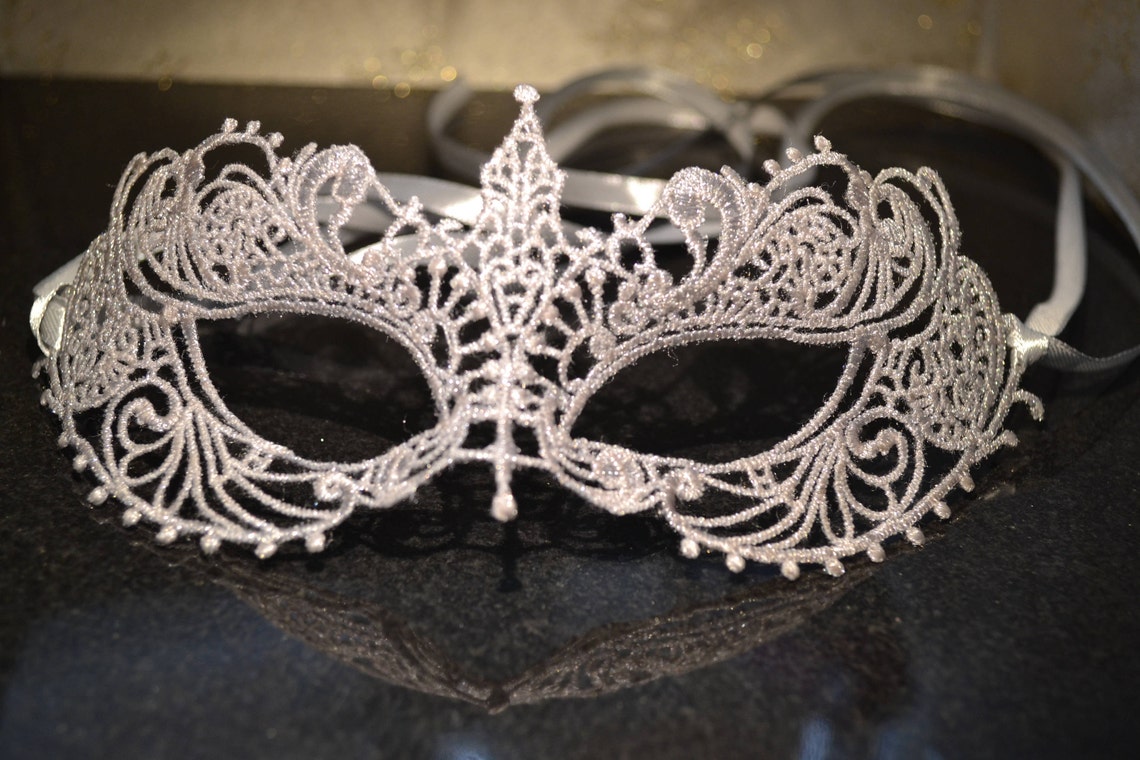 Silver Masquerade Mask Lace With Jewelled Diamantes Venetian | Etsy