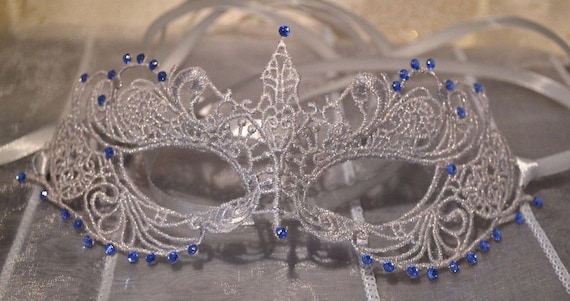 Silver Masquerade Mask With Blue Sapphire Diamante Masquerade - Etsy