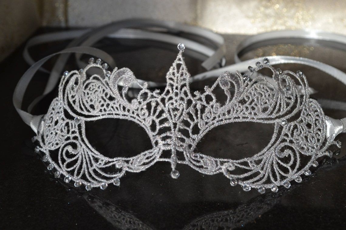 Silver Masquerade Mask Lace With Jewelled Diamantes Venetian | Etsy