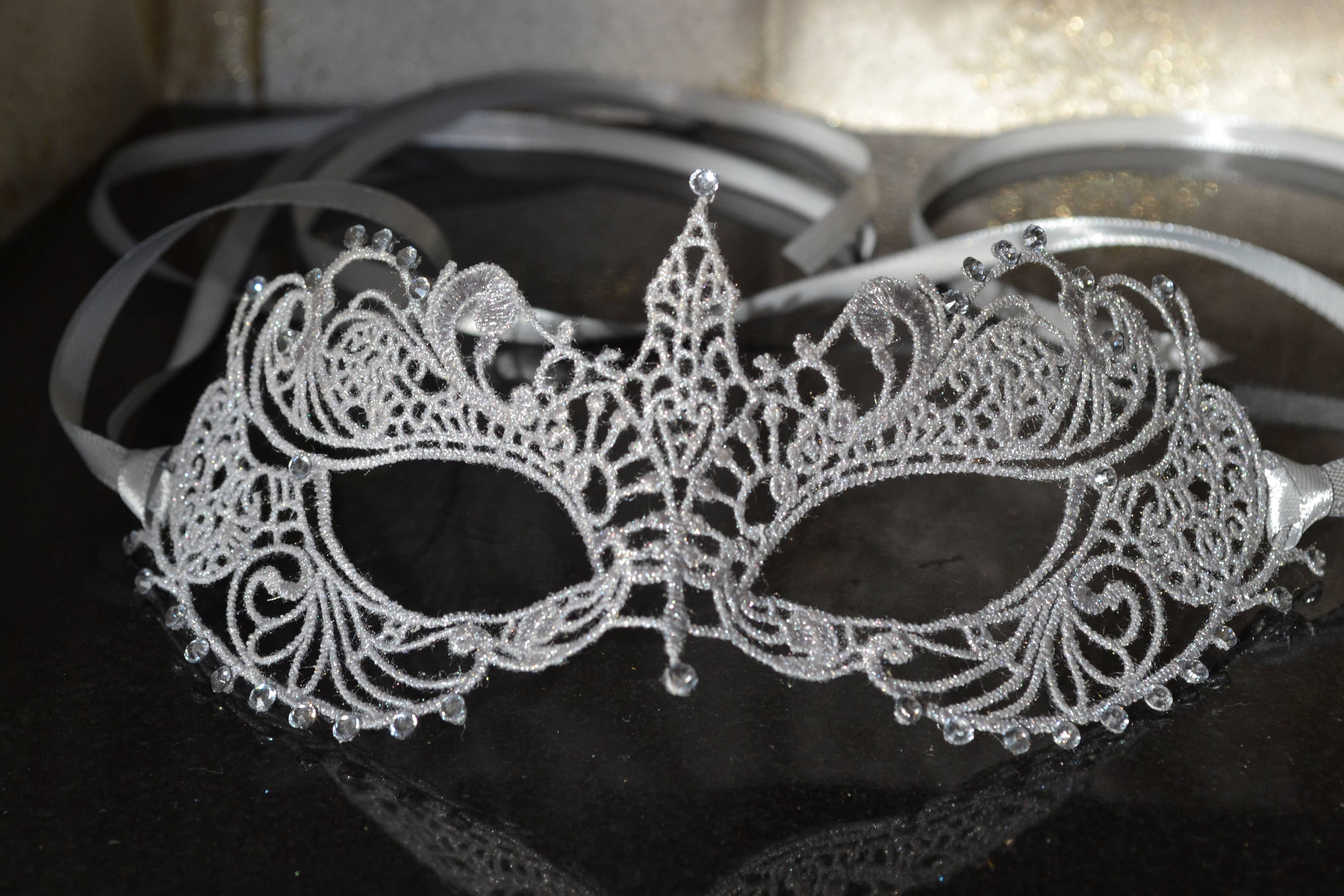 Silver Masquerade Mask Lace with Jewelled Diamantes Venetian | Etsy
