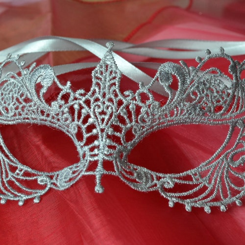 Red Lace Mask With Shimmer Ruby and Diamonds Venetian | Etsy