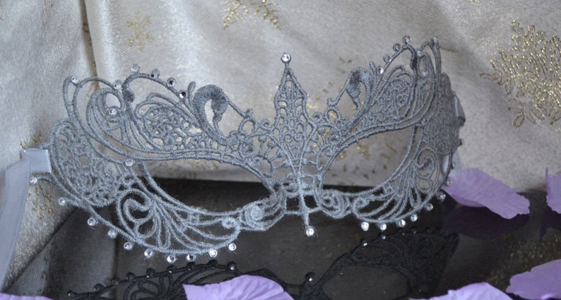 Silver Masquerade Mask Lace With Jewelled Diamantes Venetian | Etsy