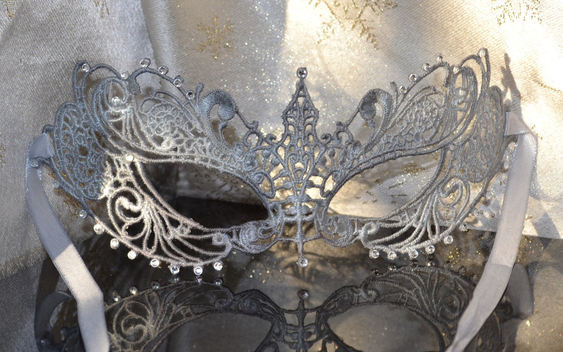 Silver Masquerade Mask Lace With Jewelled Diamantes Venetian | Etsy