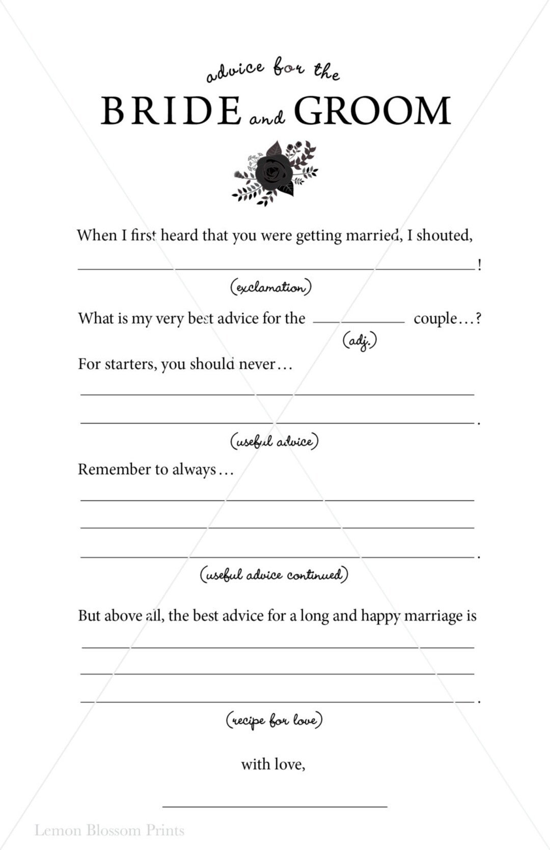 Advice for the Bride and Groom Cards - Etsy