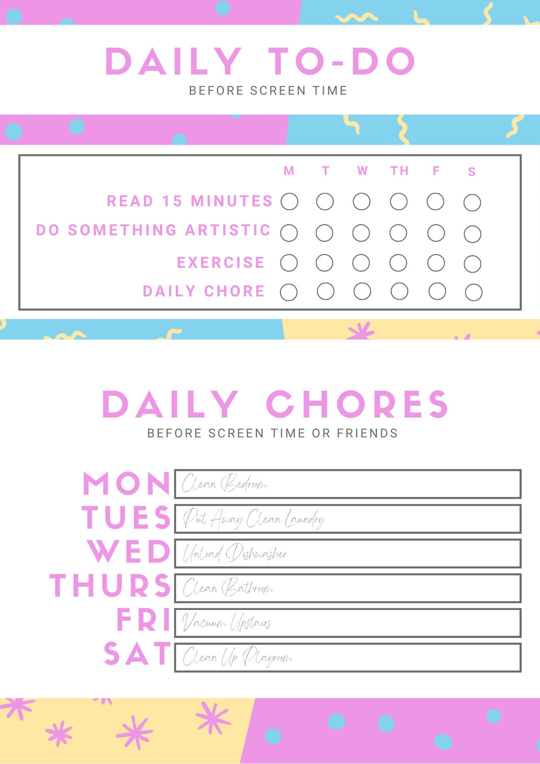 Summer Screen Time, Chore List, and Schedule Funky Print - Etsy