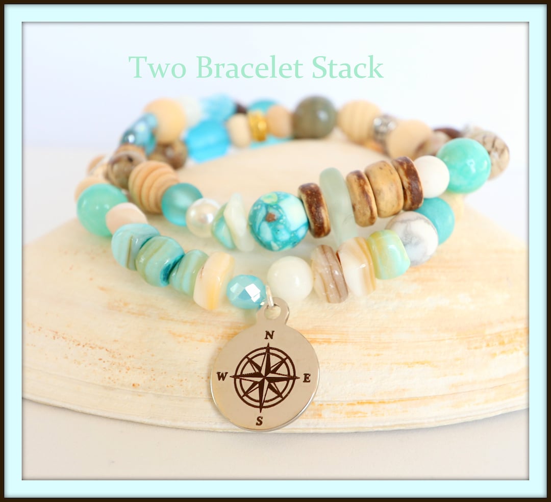 Woman's Beachy Boho Bracelet Compass Charm Girls Trip Vacation Gift ...