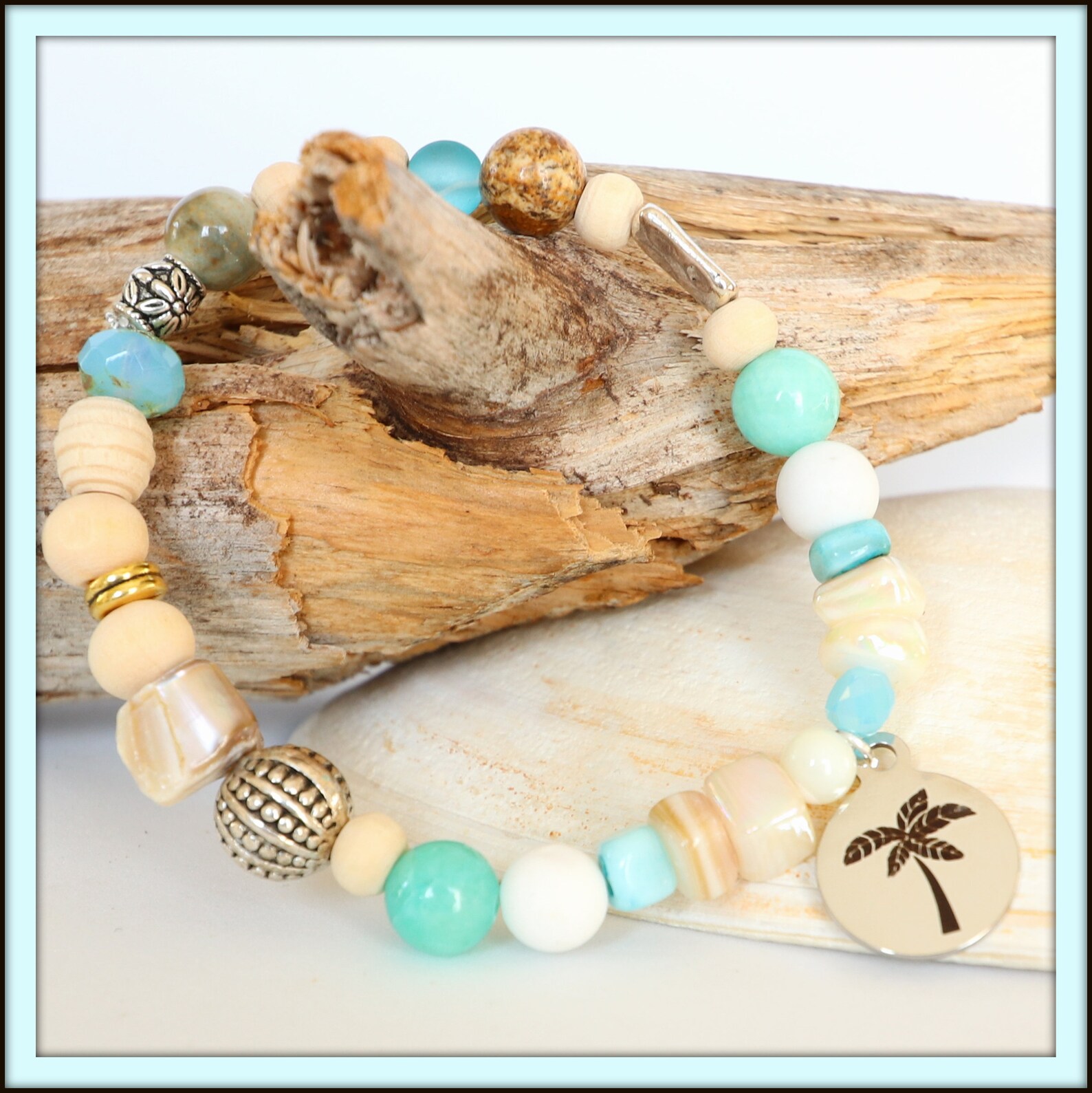 Boho Coastal Palm Tree Beaded Bracelet, Palmtree Charm Summer Cruise ...