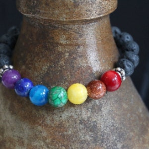 Seven 7 Chakra Bracelet Beaded Gemstone for Men or Women Yoga Jewelry ...