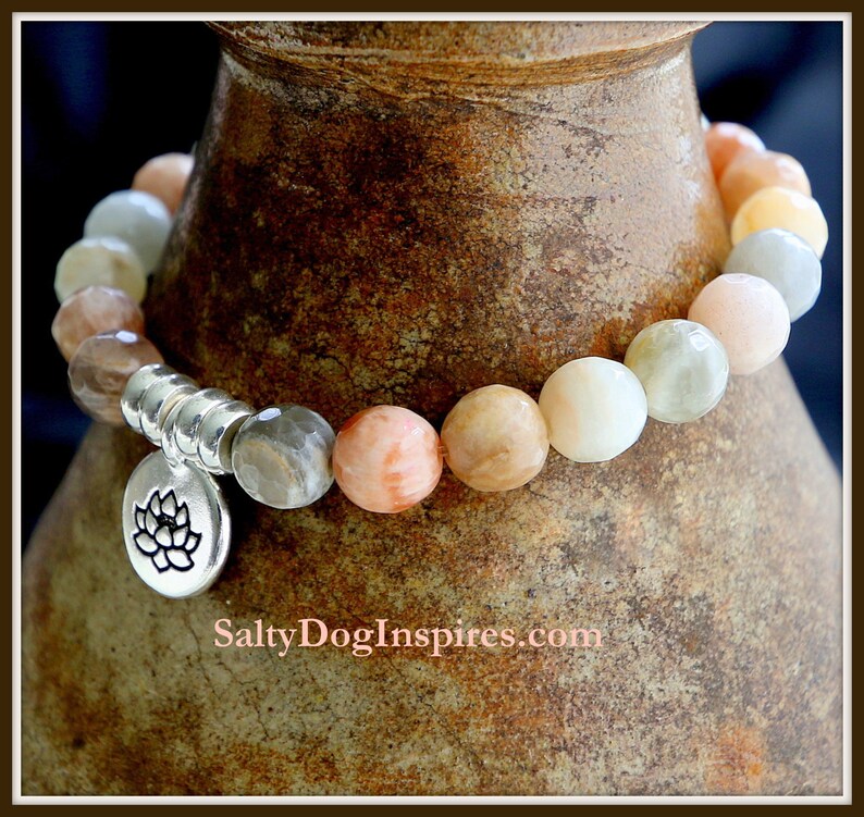 Woman's Lotus Flower Sunstone Charm Bracelet Gemstone | Etsy