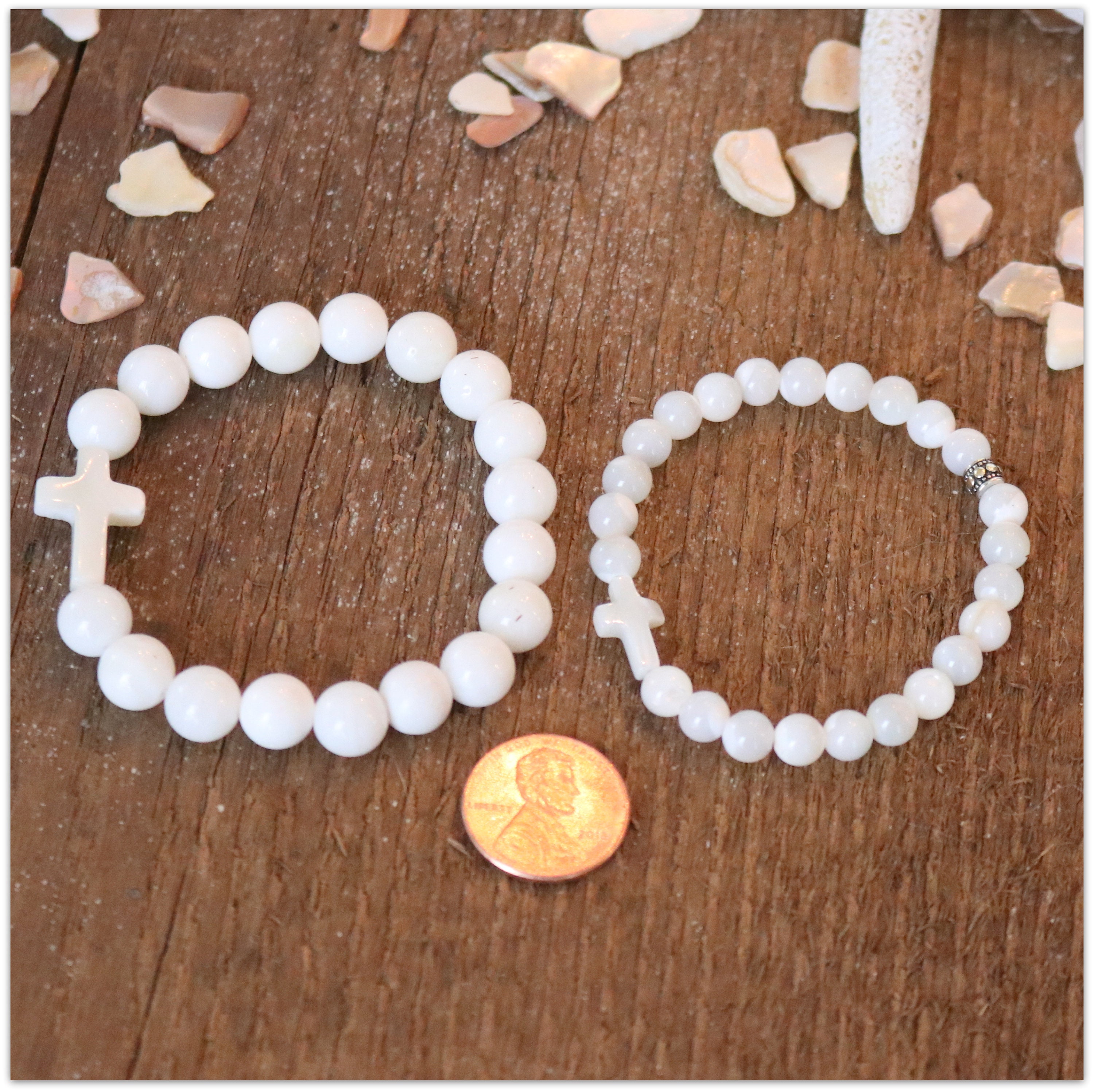 White Shell Beaded Cross Bracelet Religious Bracelet Set | Etsy