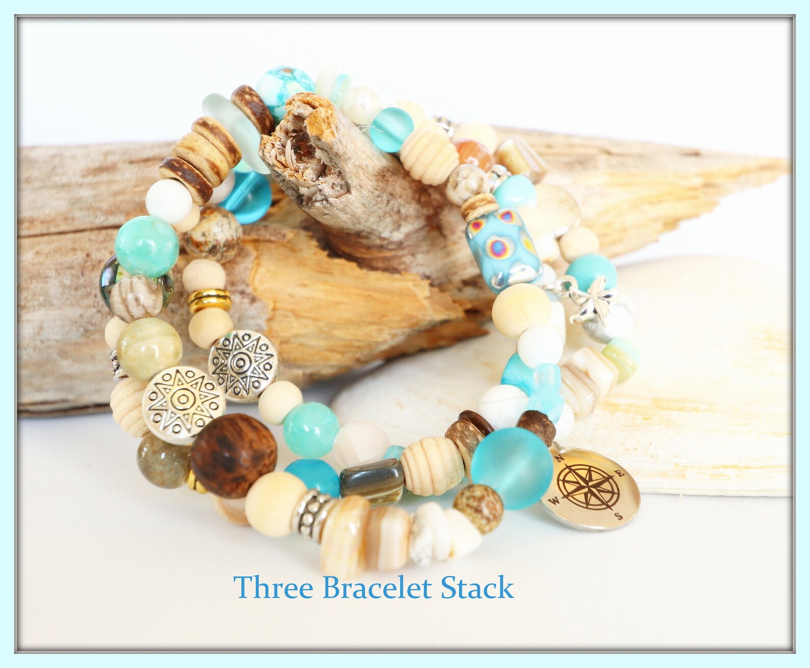 Woman's Beachy Boho Bracelet Compass Charm Girls Trip Vacation Gift ...