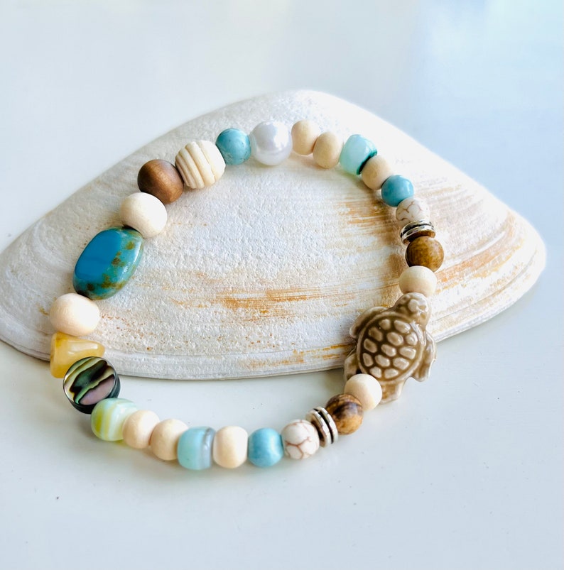 Woman's SEA TURTLE Bead BRACELET Beachy Ocean Turtle - Etsy
