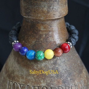 Seven 7 Chakra Bracelet Beaded Gemstone for Men or Women Yoga Jewelry ...