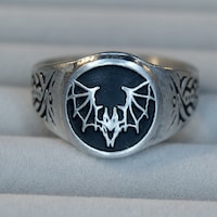 Garnet and Black Sapphire Bat Wing Ring Goth Wedding Skull Vampire ...