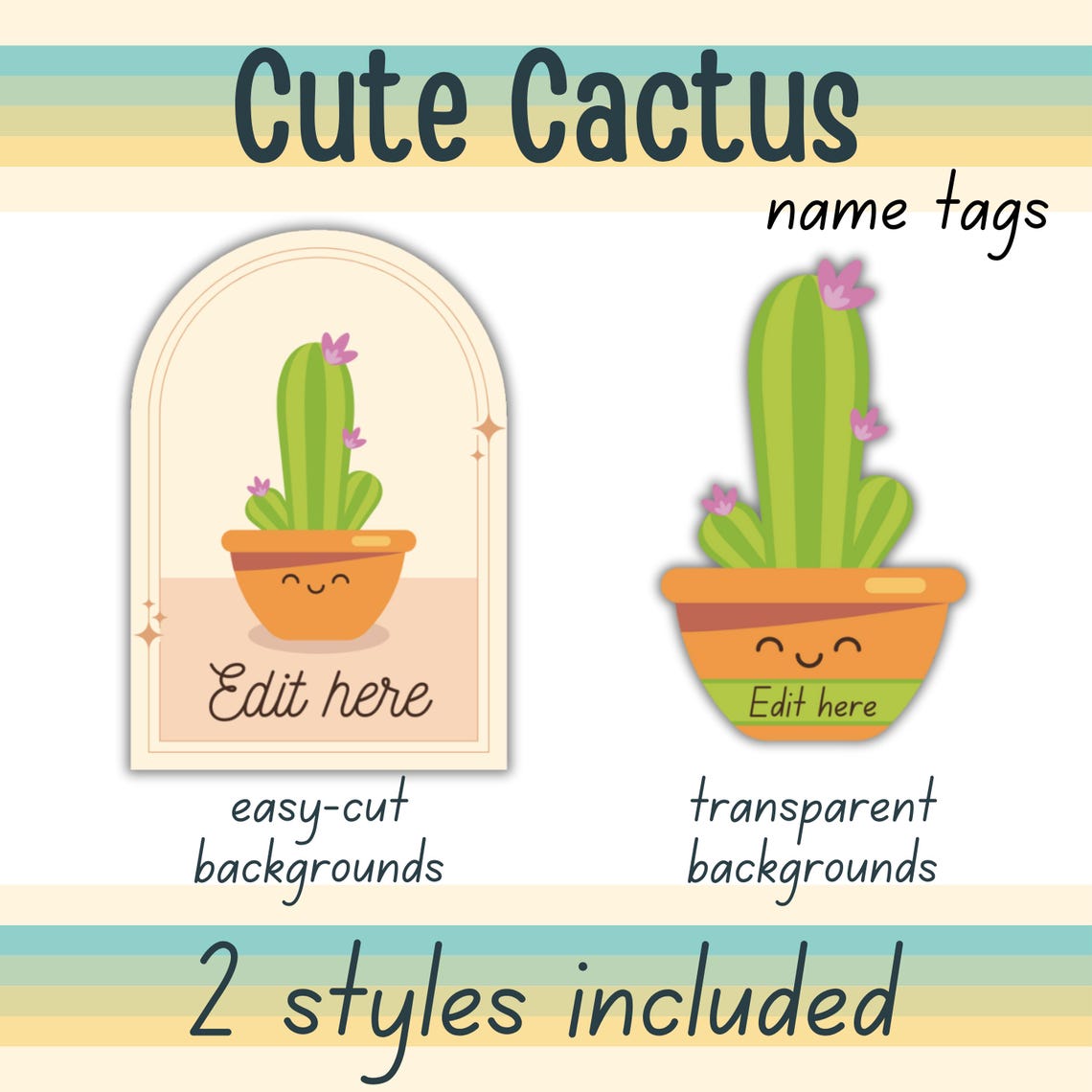 Cactus and Succulents Classroom Name Tags, Editable Canva Template ...