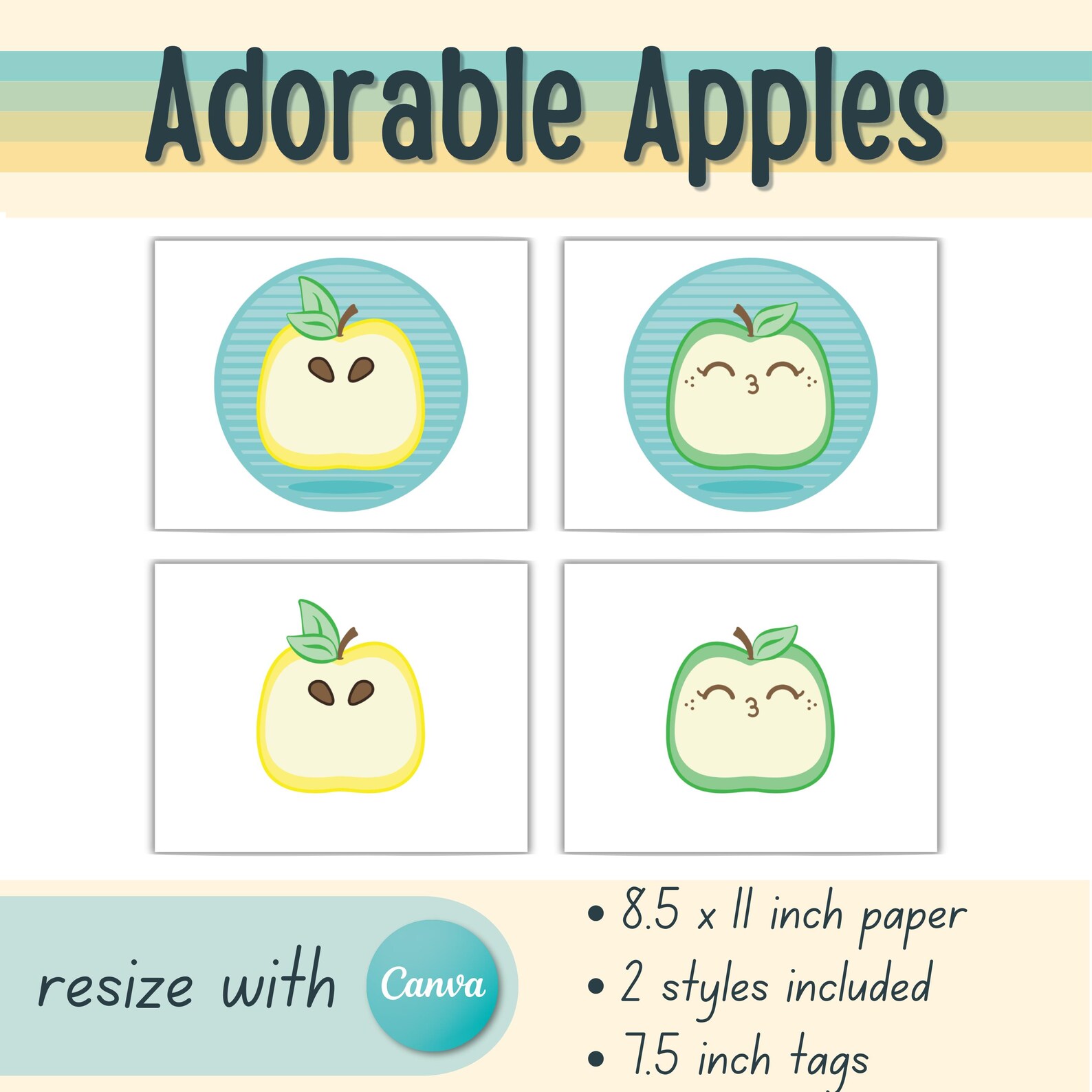 Cute Apples Classroom Name Tags, Editable Canva Template, Printable ...