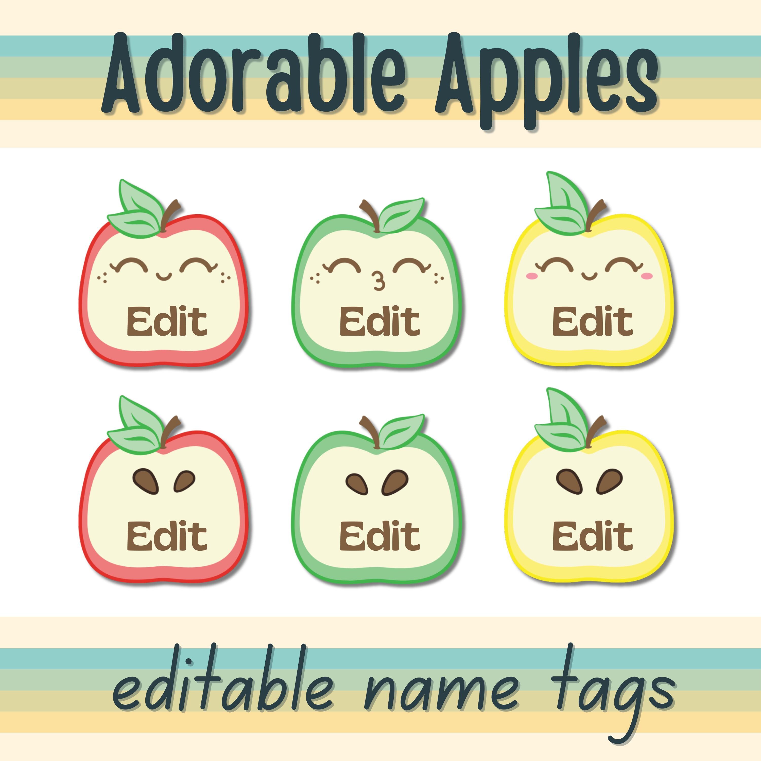Cute Apples Classroom Name Tags, Editable Canva Template, Printable ...