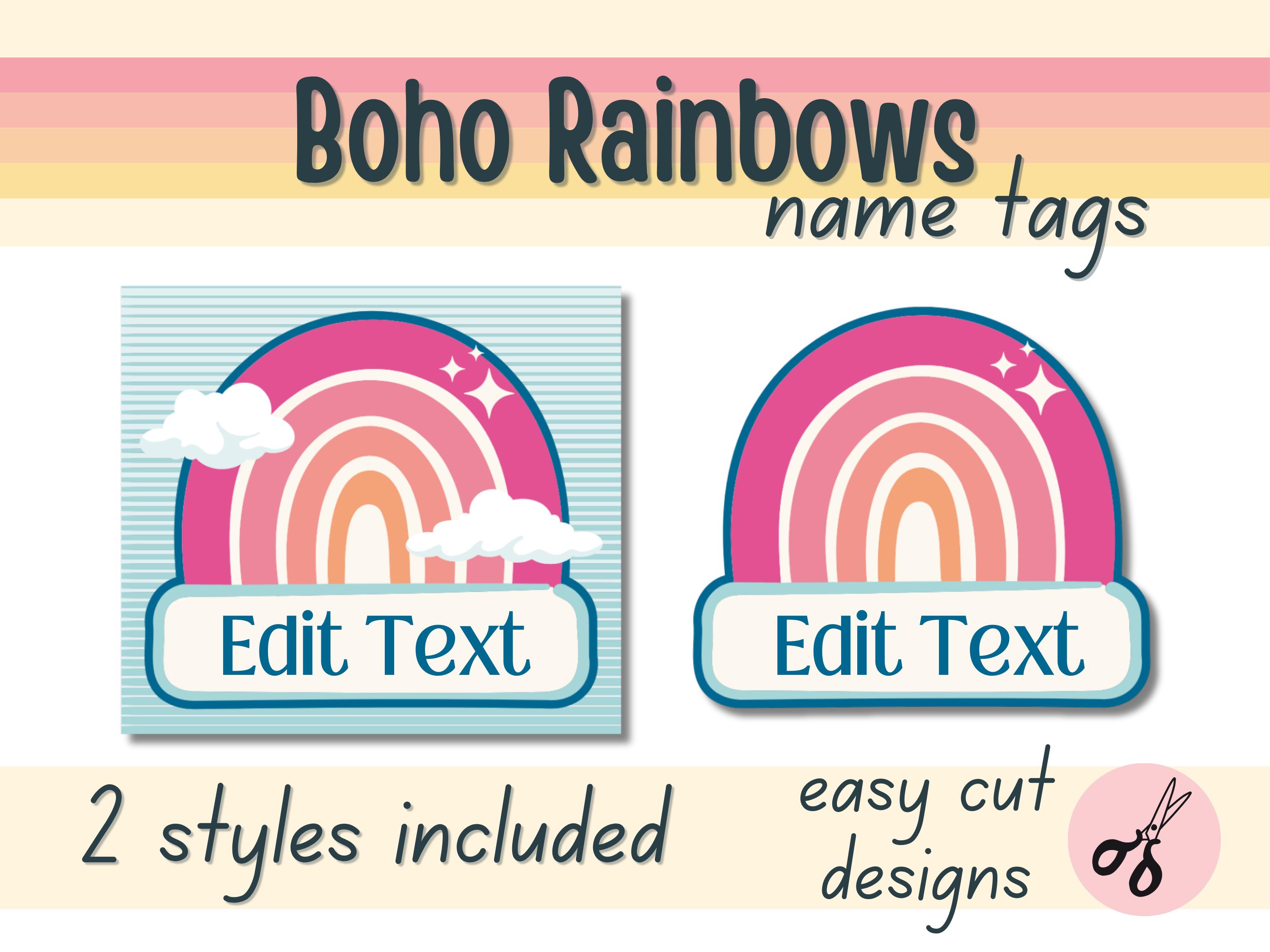 Boho Rainbows Classroom Name Tags, Editable Canva Template, Printable ...