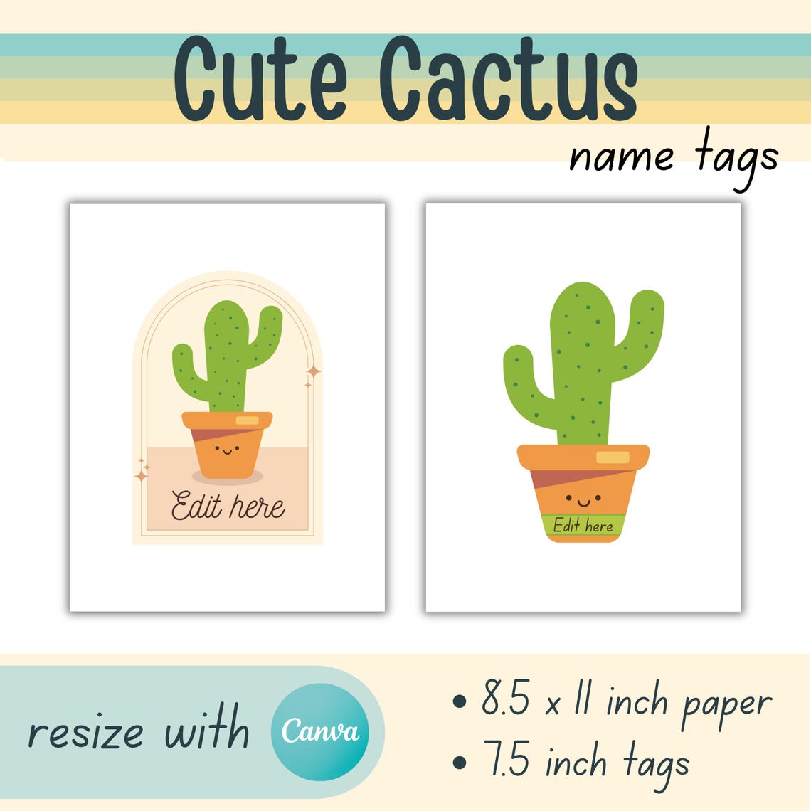 Cactus and Succulents Classroom Name Tags, Editable Canva Template ...
