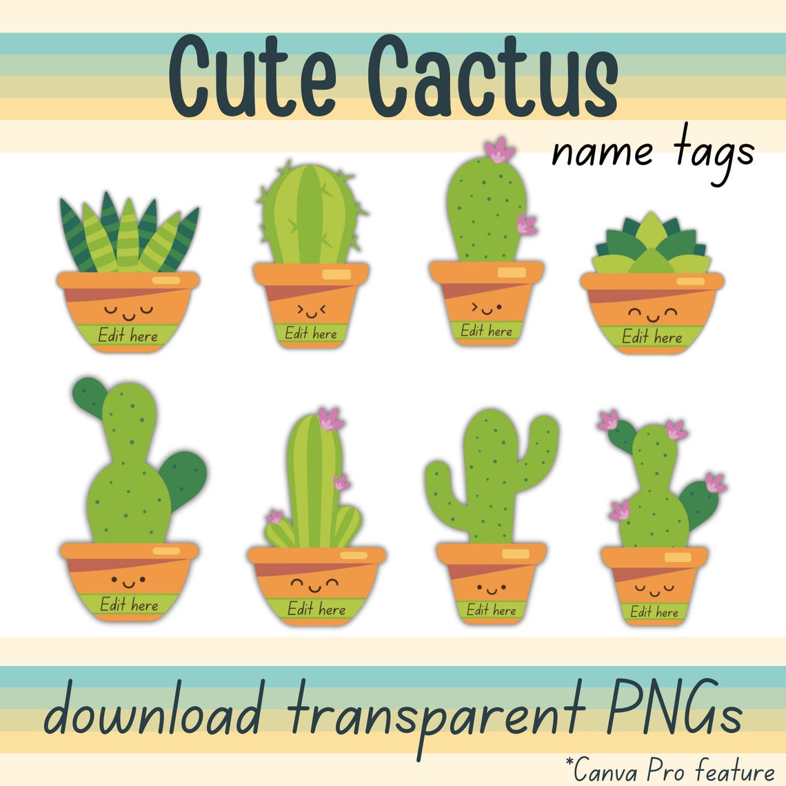 Cactus and Succulents Classroom Name Tags, Editable Canva Template ...