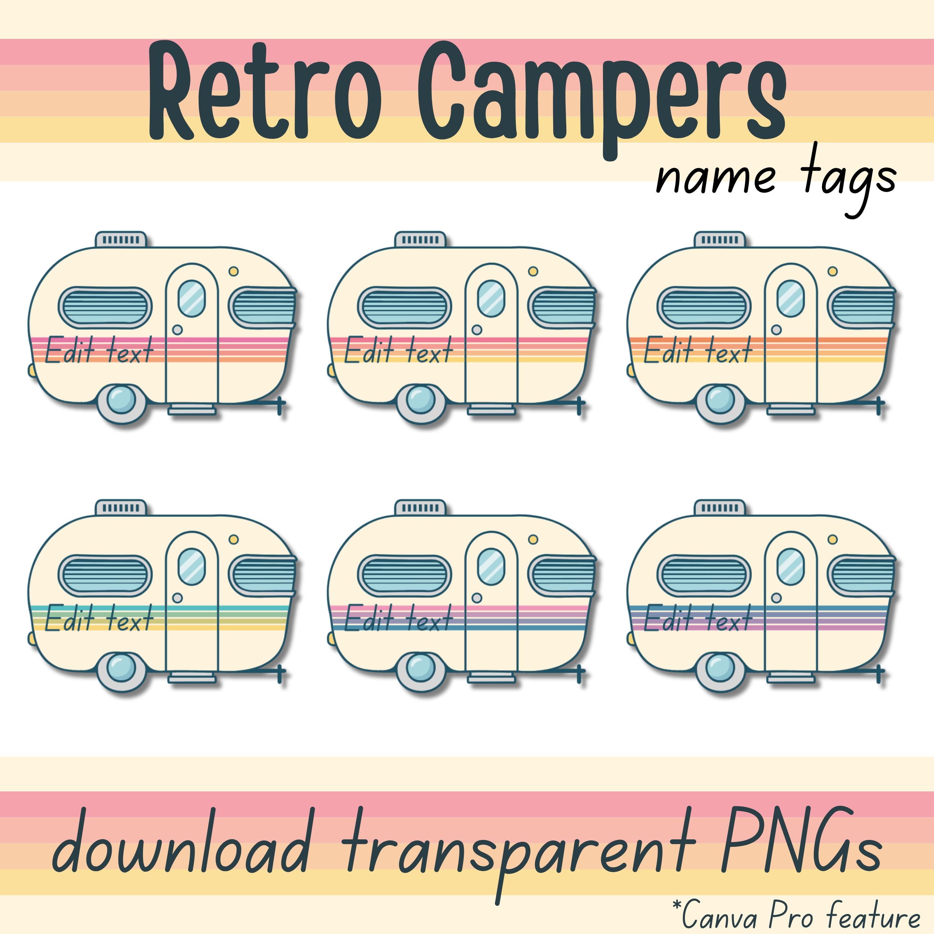 Camping Classroom Name Tags, Retro Campers Editable Canva Template ...