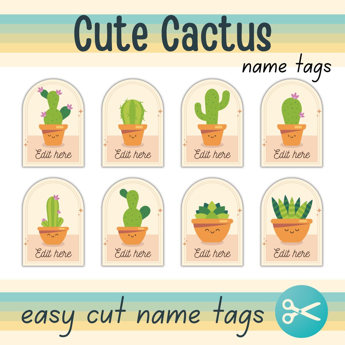 Cactus and Succulents Classroom Name Tags, Editable Canva Template ...