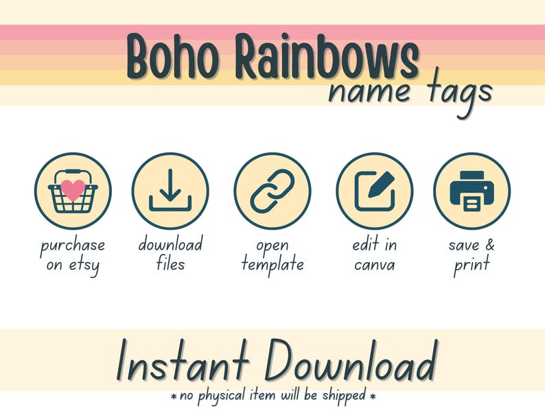 Boho Rainbows Classroom Name Tags, Editable Canva Template, Printable ...