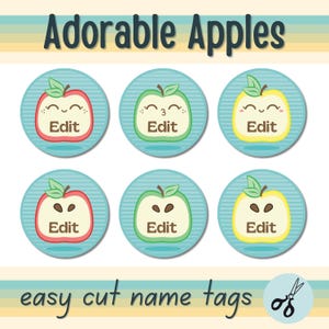 Cute Apples Classroom Name Tags, Editable Canva Template, Printable ...