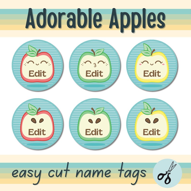 Cute Apples Classroom Name Tags, Editable Canva Template, Printable ...