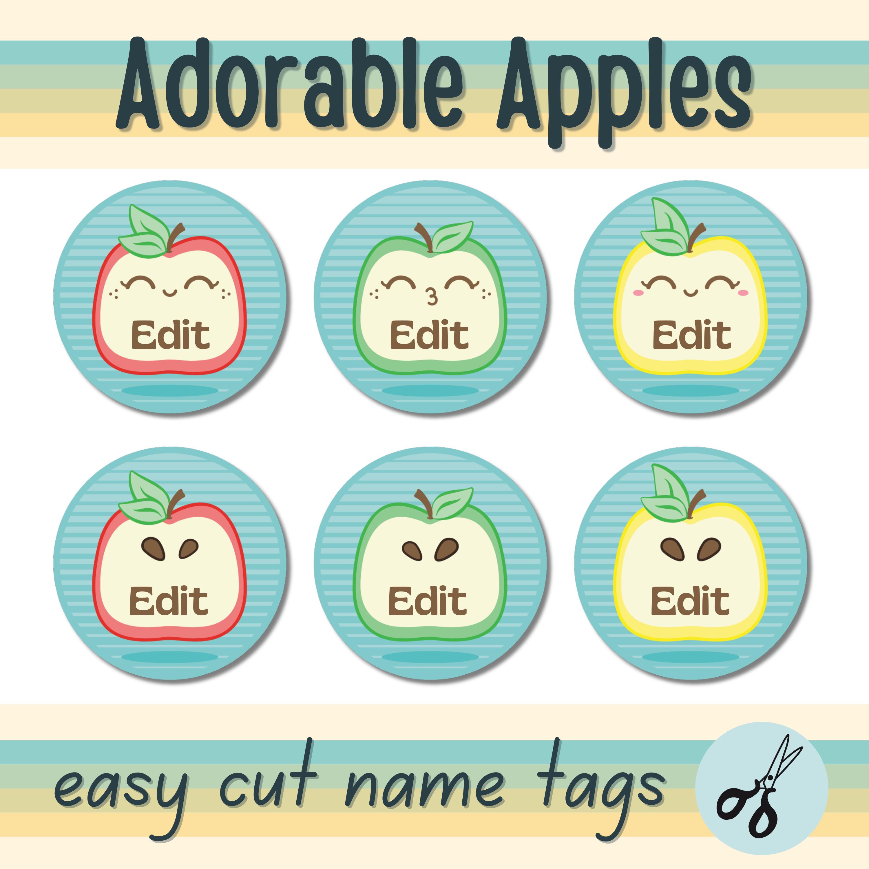 Cute Apples Classroom Name Tags, Editable Canva Template, Printable ...