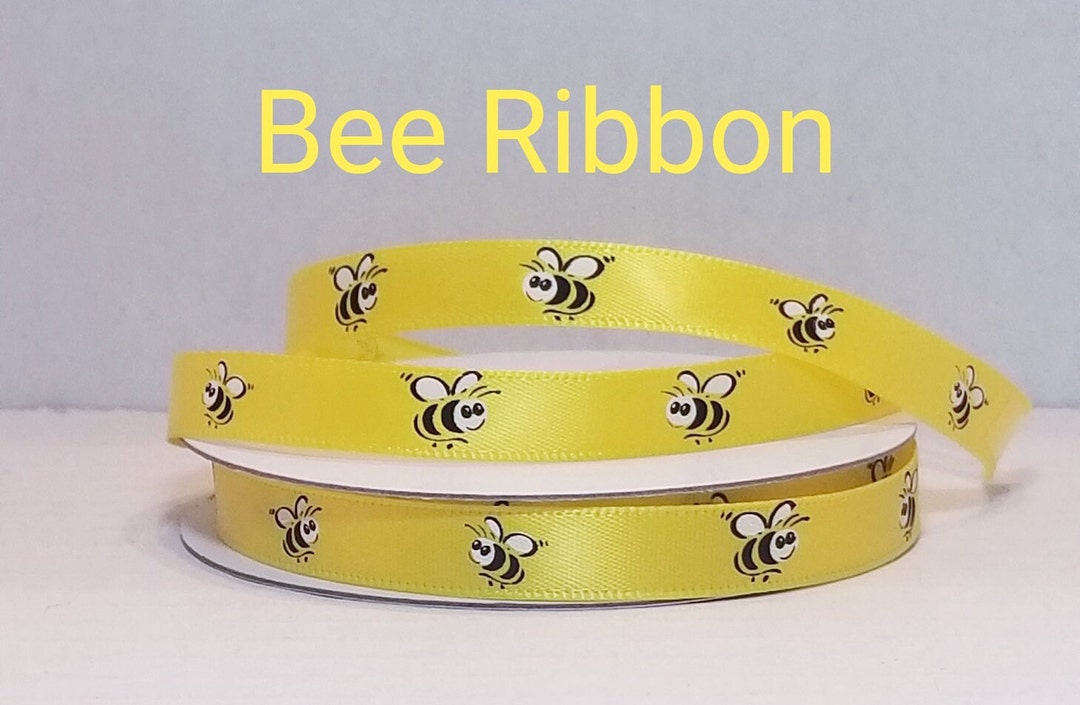 Bee Ribbon, Bee Printed Ribbon, Printed Ribbon With Bees, Yellow Bee ...