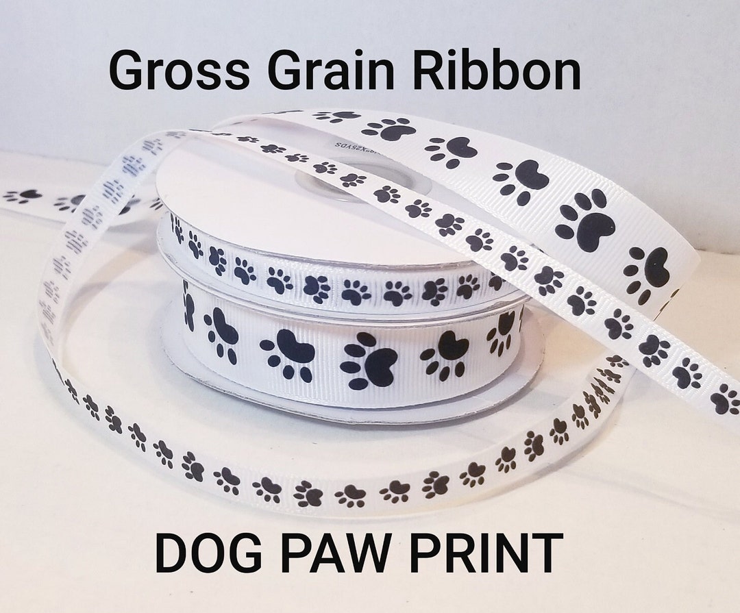 Black Paw Print Ribbon, Gross Grain Black Paw Ribbon, Black Paw Ribbon ...