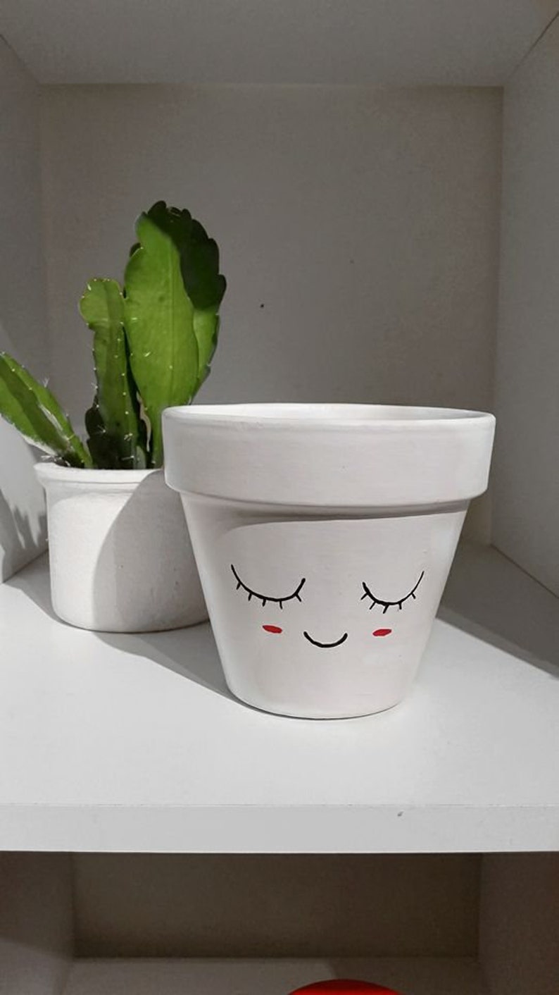 Hand-painted Terracotta Pot cartoon Smile - Etsy