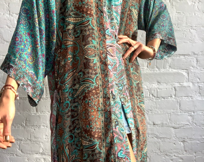 Patchwork Boho Kimono Robe Long Free Size Daily Silky Cover up - Etsy