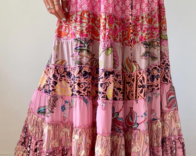 Patchwork Long Skirt Fairy Core Exotic Bohemian Maxi Skirt for Summer ...