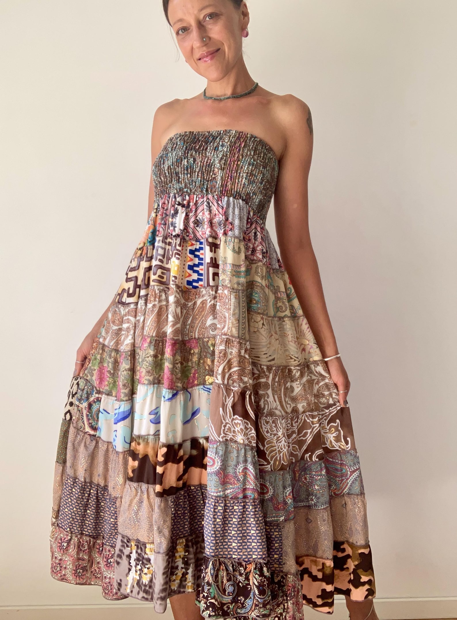 Backless Sundress Wide Loose Floaty Tiered Silky Dress Holiday Slip ...