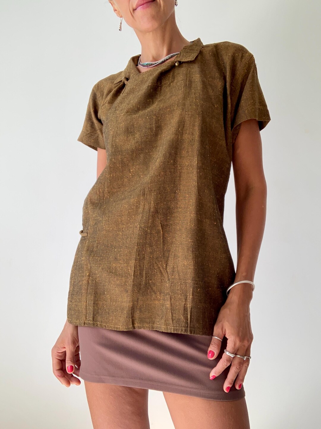 Tibetan Style Blouse Side Tie Top Asian Ethnic Tunic Natural Comfy ...