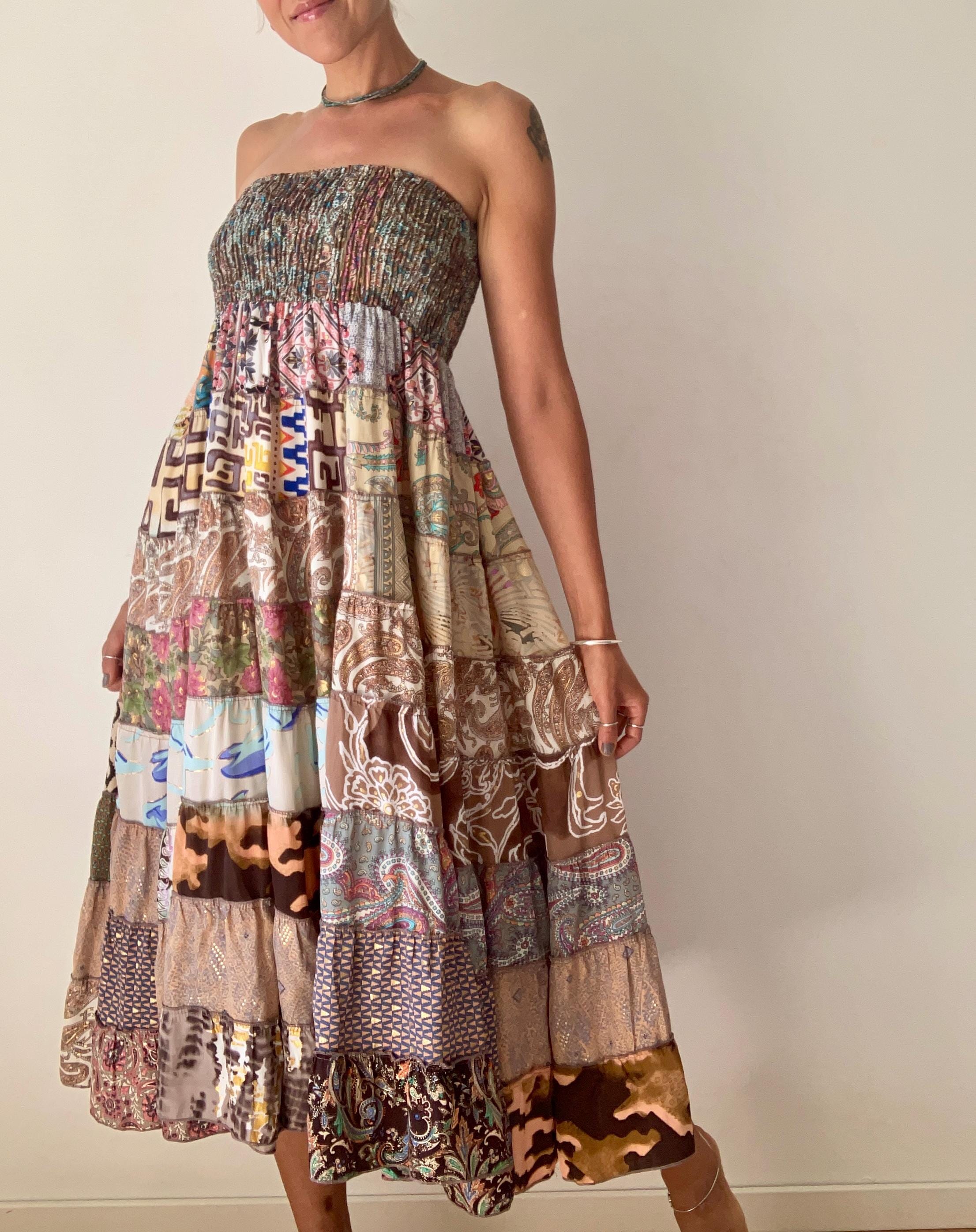 Backless Sundress Wide Loose Floaty Tiered Silky Dress Holiday Slip ...