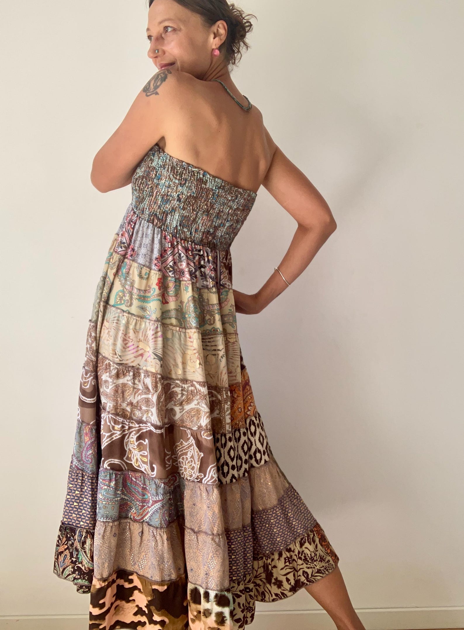 Backless Sundress Wide Loose Floaty Tiered Silky Dress Holiday Slip ...