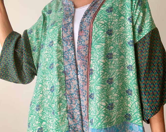 Up Cycled Robe Silk Boho Style Shirt Midi House Coat Silk Night Gown ...