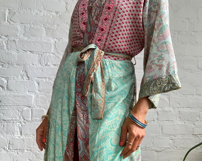 Pastel Patchwork Robe Wrap Tie Boho Coat Long Beach Cover up - Etsy
