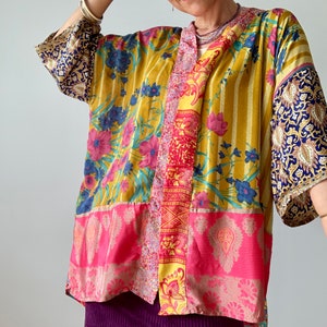 Patchwork Silk Top Hippie Plus Size Oversized Shirt Floral Boho Free ...