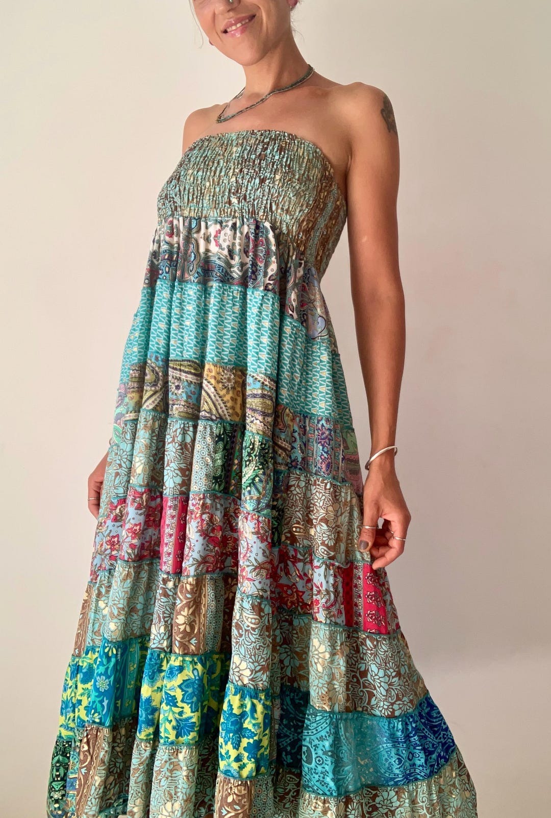 Colorful Flared Circle Sundress Smocked Backless Boho Fun Sundress ...