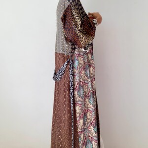 Patchwork Floor Length Robe Wrap Tie Kimono Silky Duster Trendy Boho ...