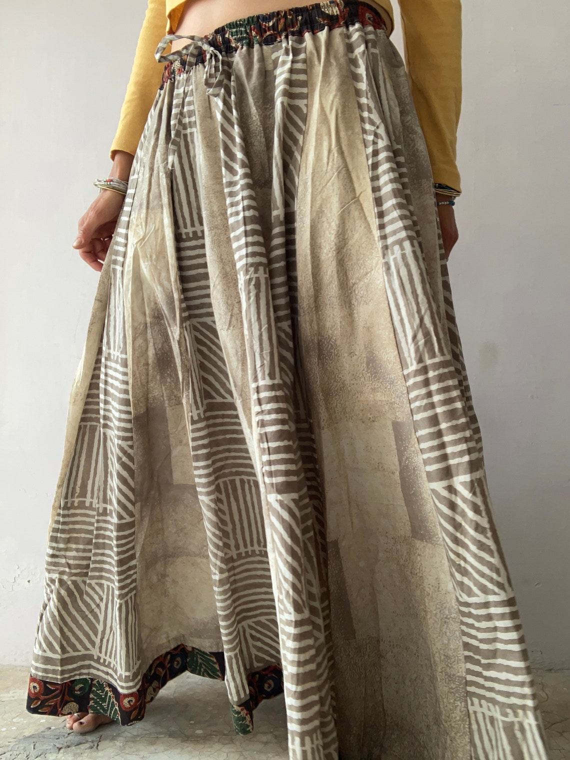 Natural Earthy Boho Frilled Skirt Block Print Cotton Long Flowy Lahenga ...