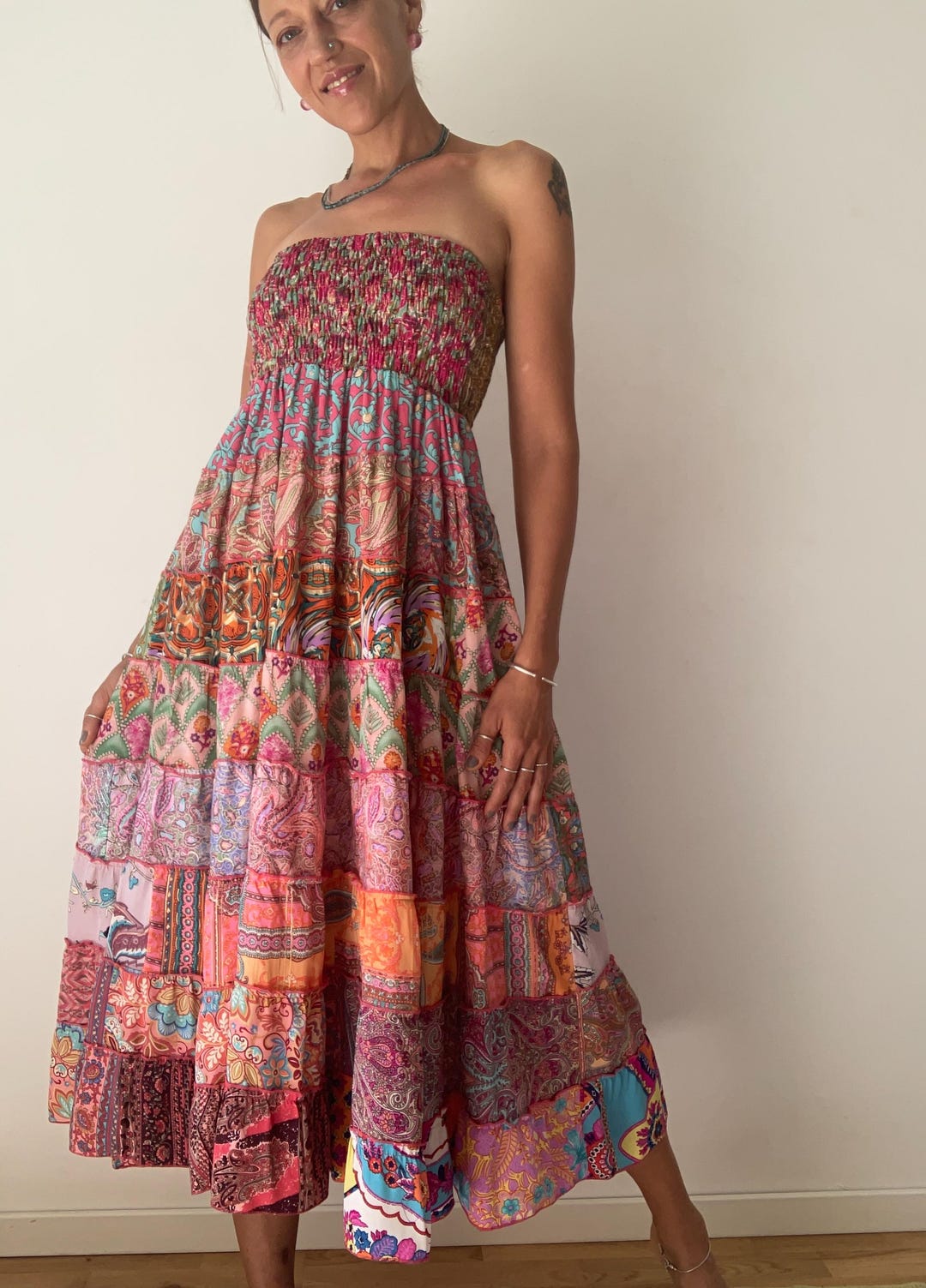 Frilled Sundress Loose Flared Boho Hippie Summer Dress Backless ...