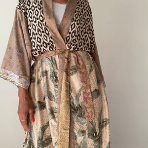 Pastel Patchwork Kimono Robe Boho Long Wrap Tie Duster Topper Comfy ...