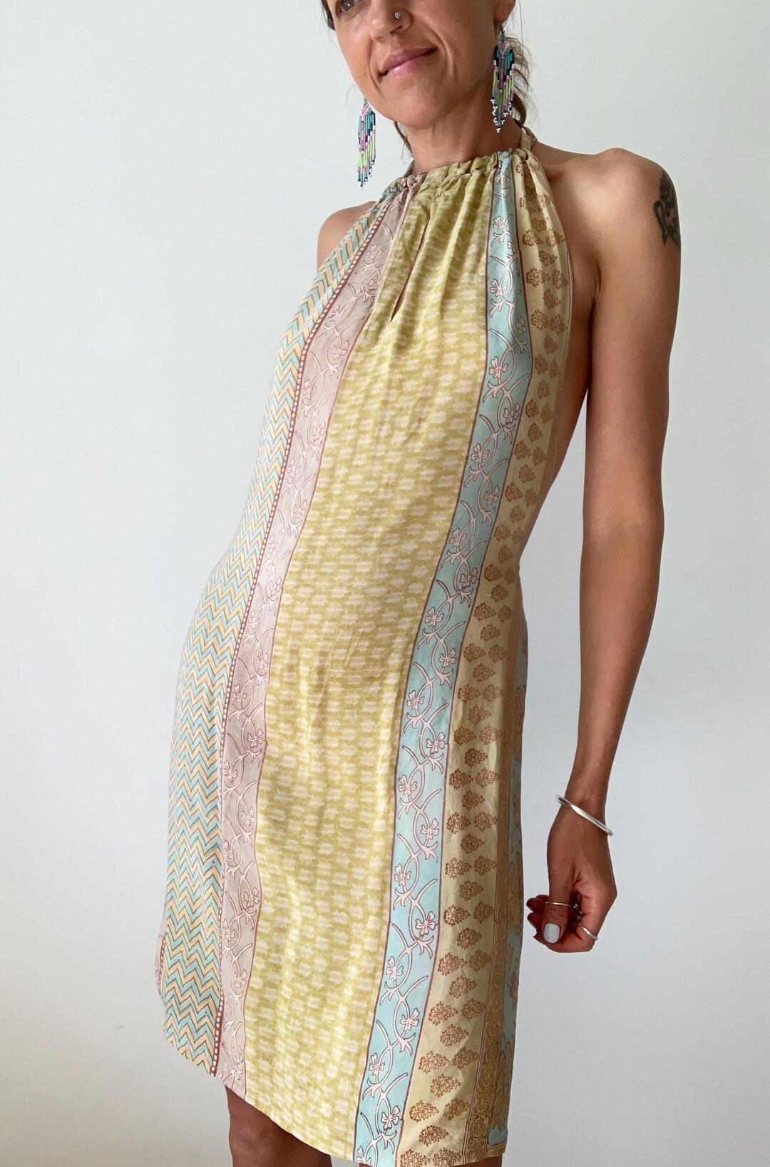 Backless Silk Sundress Sexy Boho Mini Dress for Summer Holidays Strap ...