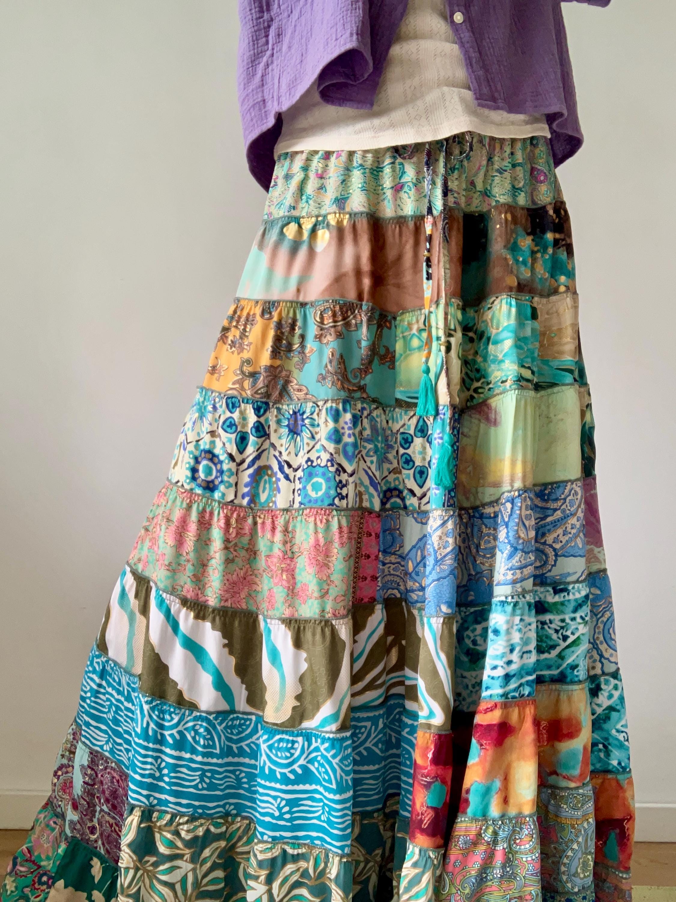 Colorful Circle Skirt Long Floaty Lined Patchwork Maxi Skirt Comfy ...
